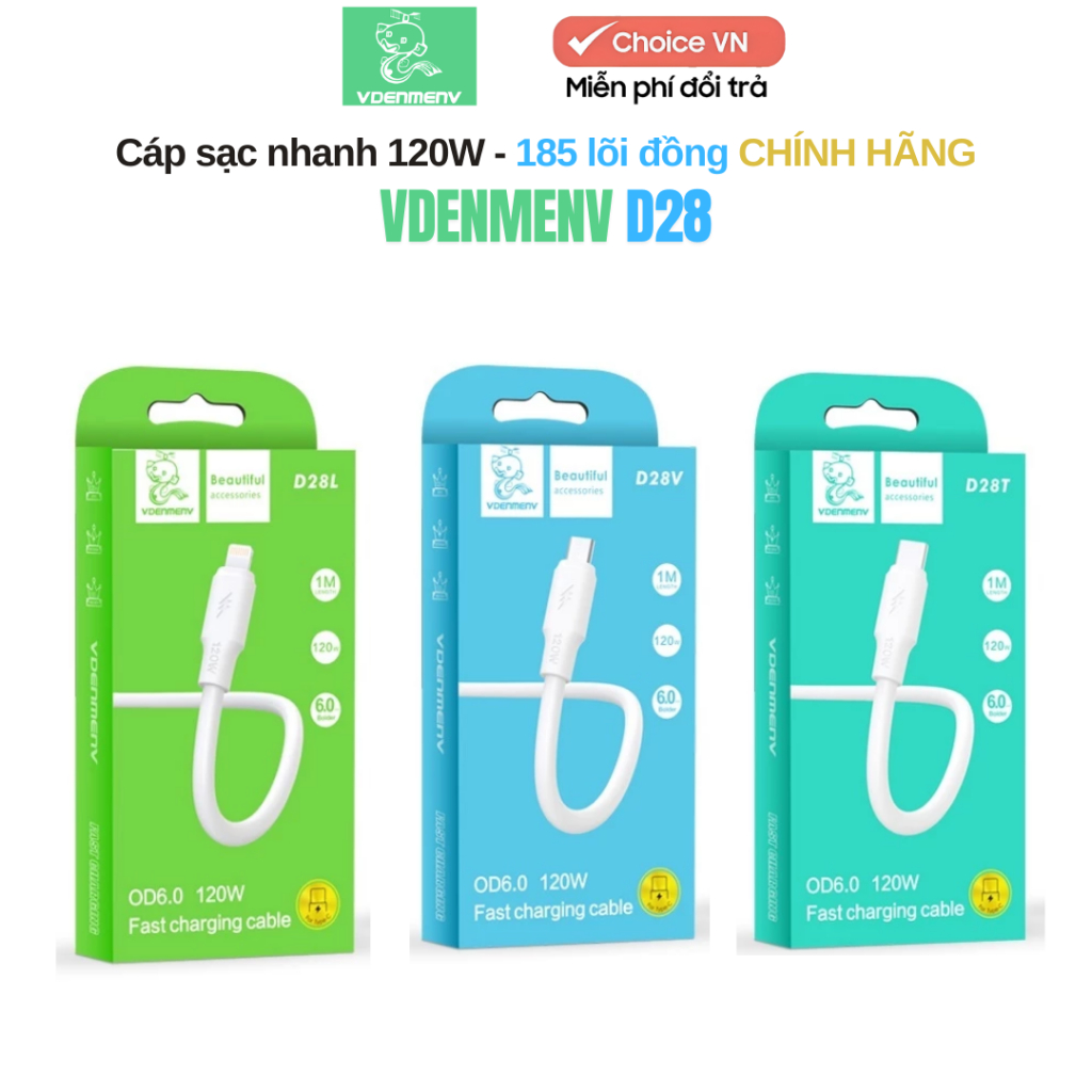 [Choice] Dây cáp sạc nhanh 120W - 185 lõi đồng nguyên chất VDENMENV đầu dây mạ đồng ES-54.17 ...
