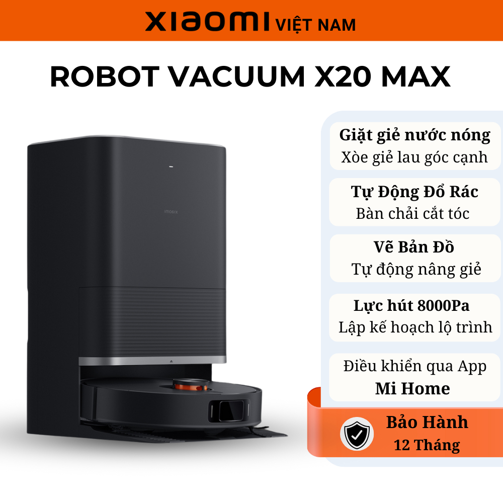 Robot hút bụi, lau sàn 2 trong 1 Xiaomi Vacuum X20 Max, Lực Hút Mạnh 8000Pa - Bản Quốc Tế ...