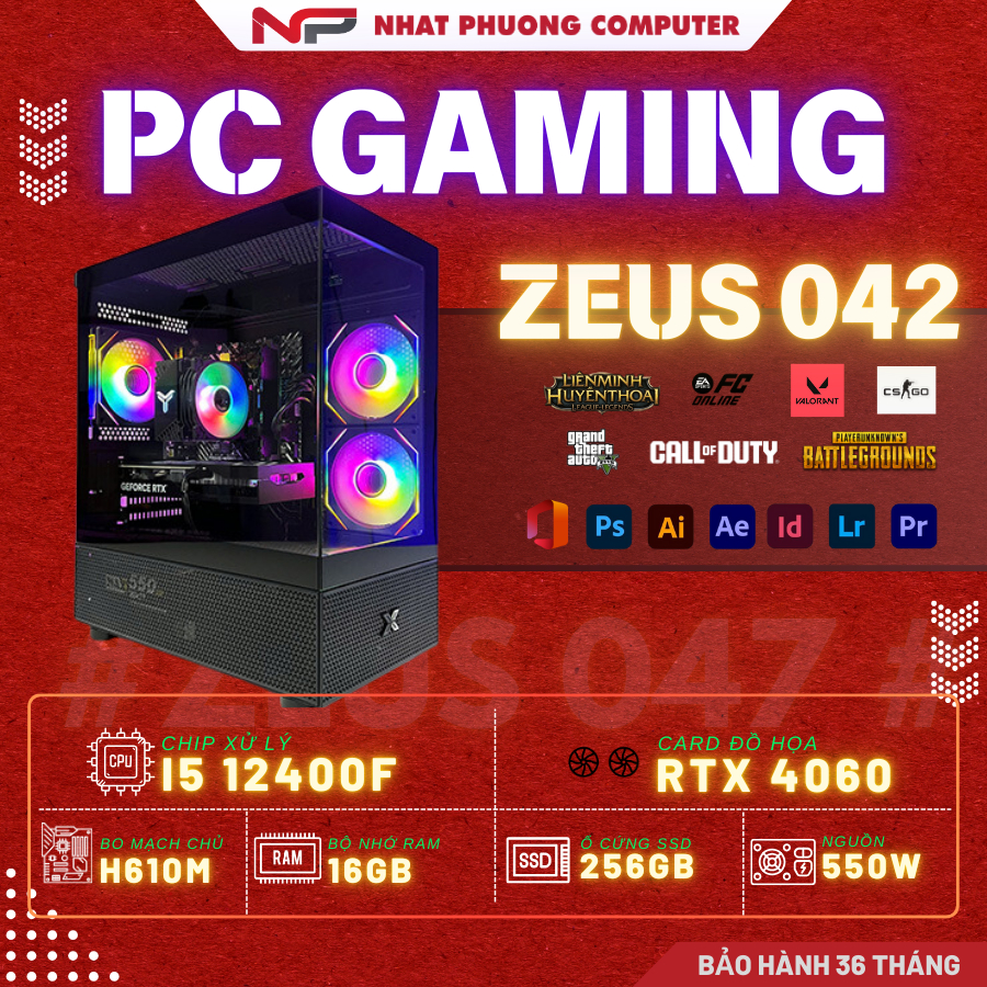 Bộ máy tính bàn PC GAMING ZEUS 042 (i5 12400F / RTX4060 / RAM16G / SSD ...