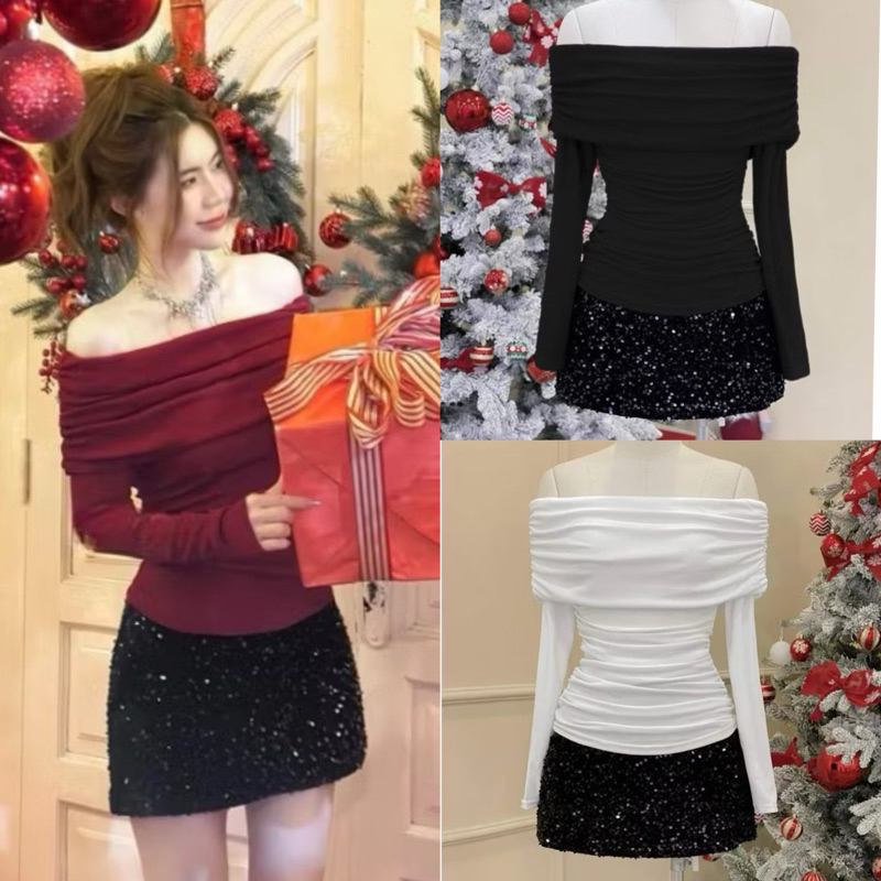Áo Thun Nữ Tay Dài Trễ Vai Chất Thun Gân Tăm Dày Dặn Co Giãn Thoả Mái Bigsize AT084 | Shopee ...