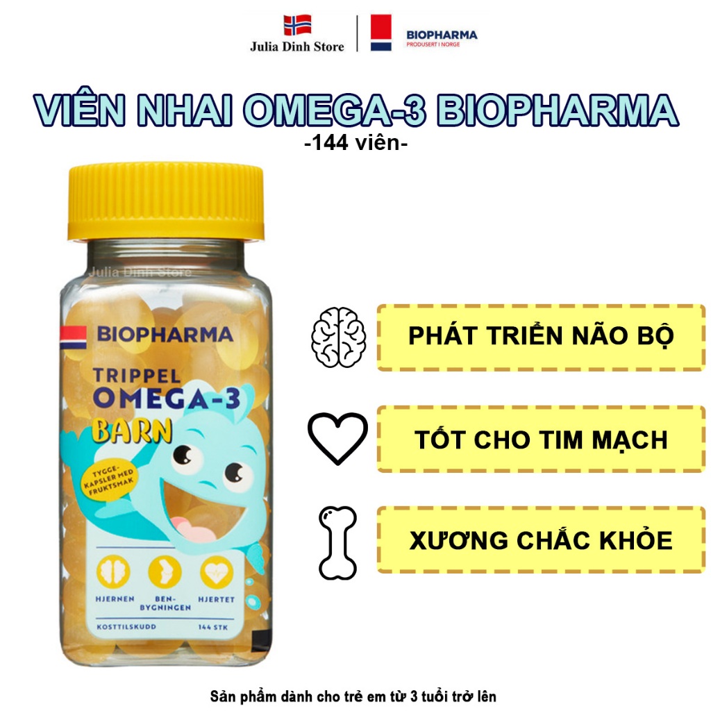 Viên nhai dầu cá Omega 3 Biopharma Trippel Barn Na Uy nội địa Na Uy ...
