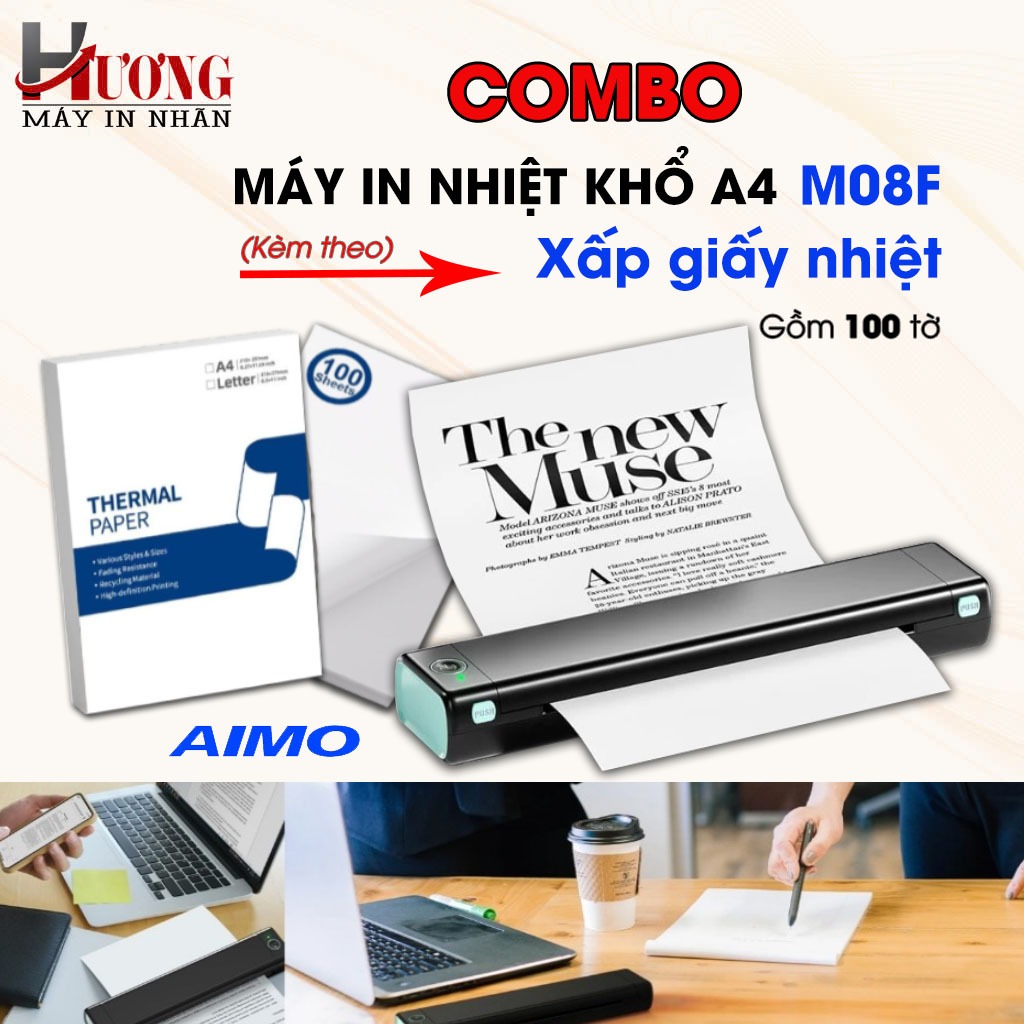 COMBO KM [ 01 Máy In Di Động AIMO M08F + Xấp Giấy Nhiệt A4 Chính Hãng ] | Shopee Việt Nam