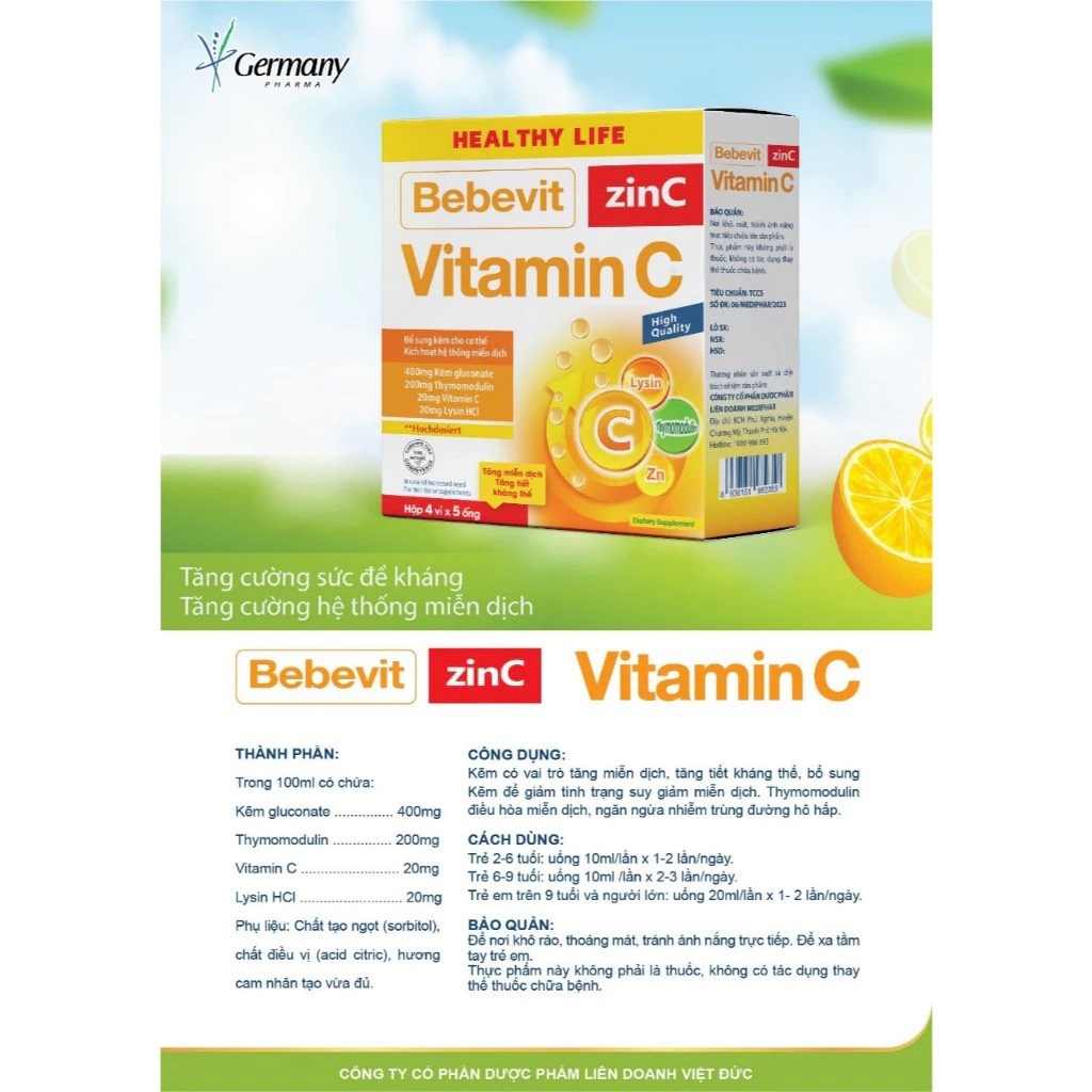 Bebevit Zinc vitamin C bổ sung kẽm, hỗ trợ ăn ngon, tăng cường sức khỏe ...