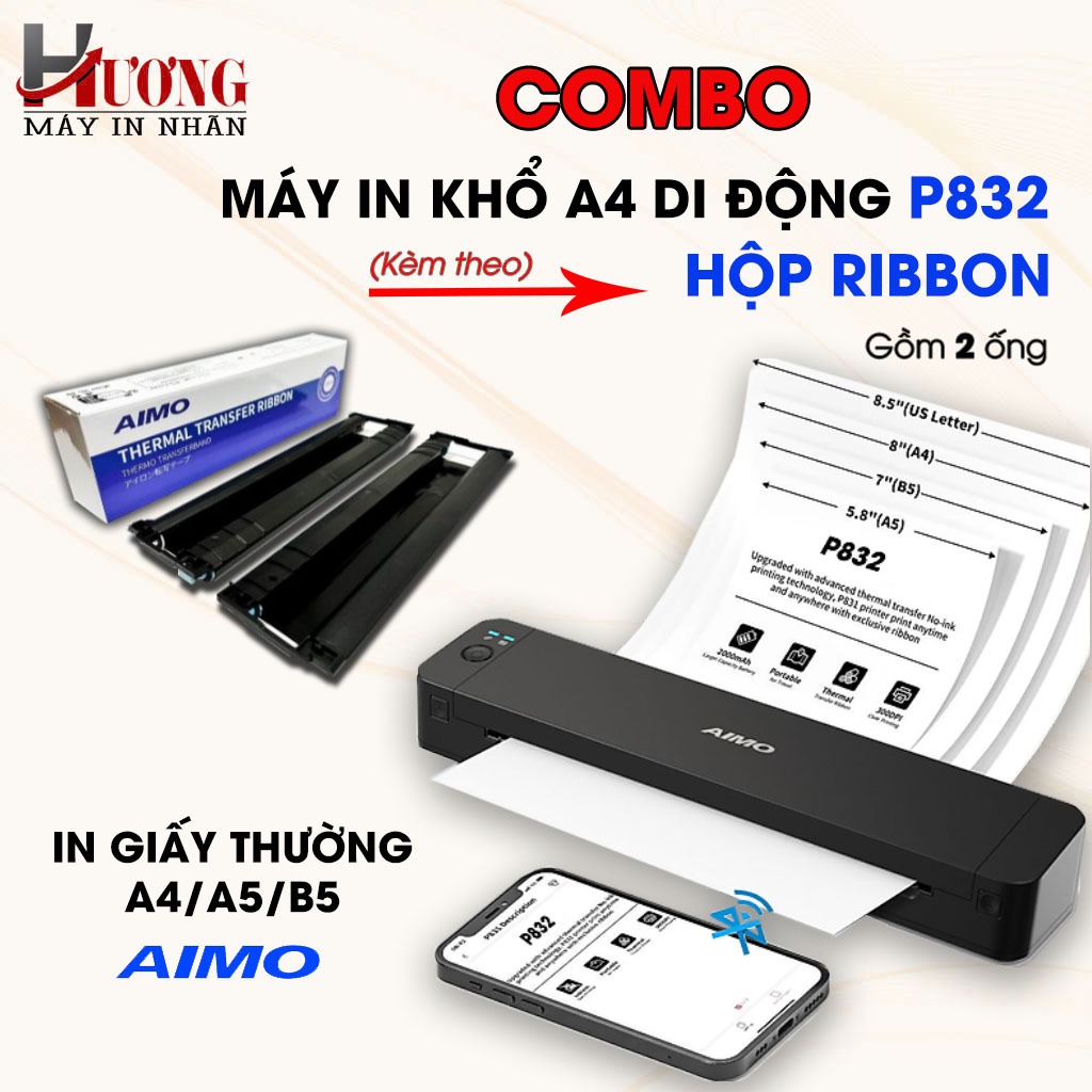 COMBO KM [ 01 Máy In Di Động P832 (In giấy thường A4) + Hộp Ribbon Dùng Cho Máy P831, P832 Chính ...