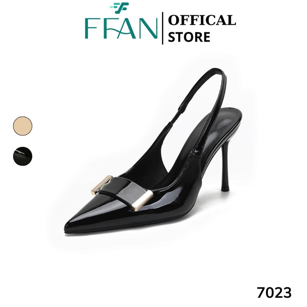 Giày cao gót mũi nhọn hở gót [da bóng mềm mại] slingback 7023 FFAN ...