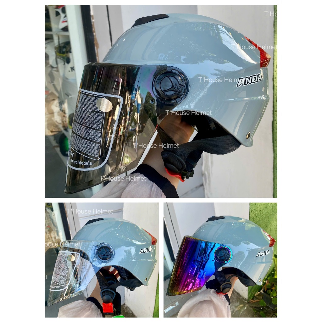 Mũ Bảo Hiểm Nửa Đầu ANDA HELMET Màu Xám Xi Măng Bóng,Chính Hãng Kính ...