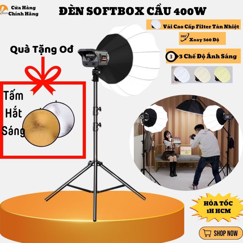 Đèn Livestream(Tặng Quà) Bán Hàng Siêu Sáng Softbox Cầu Bediro 400w 3 Chế Độ Chụp Ảnh Quay Video ...