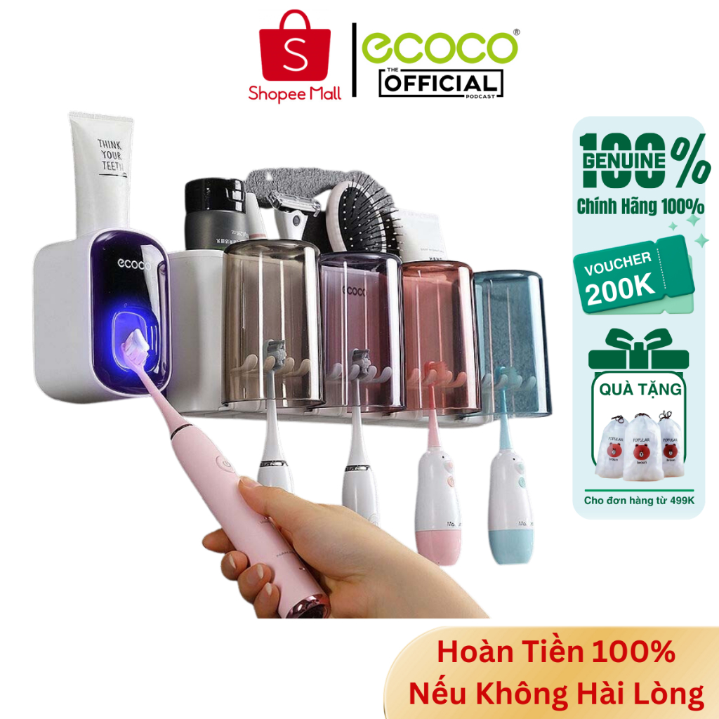 Bộ Nhả Kem Đánh Răng Tự Động ECOCO, Kệ Để Bàn Chải Dán Tường Phòng Tắm Cao Cấp, Nhựa ABS, PET ...