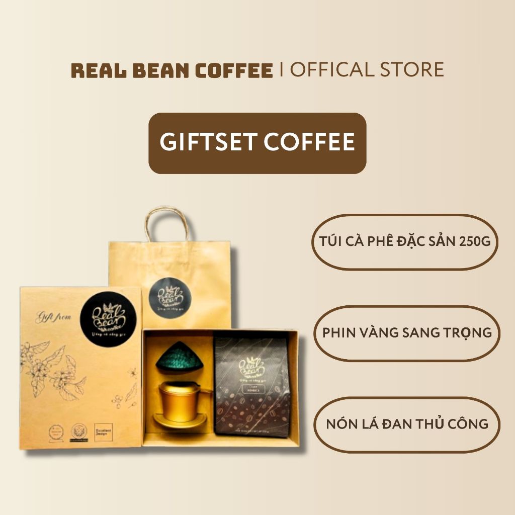 Set Quà Tặng Cà Phê Việt REAL BEAN COFFEE - Cà Phê Nguyên Chất - Phin ...