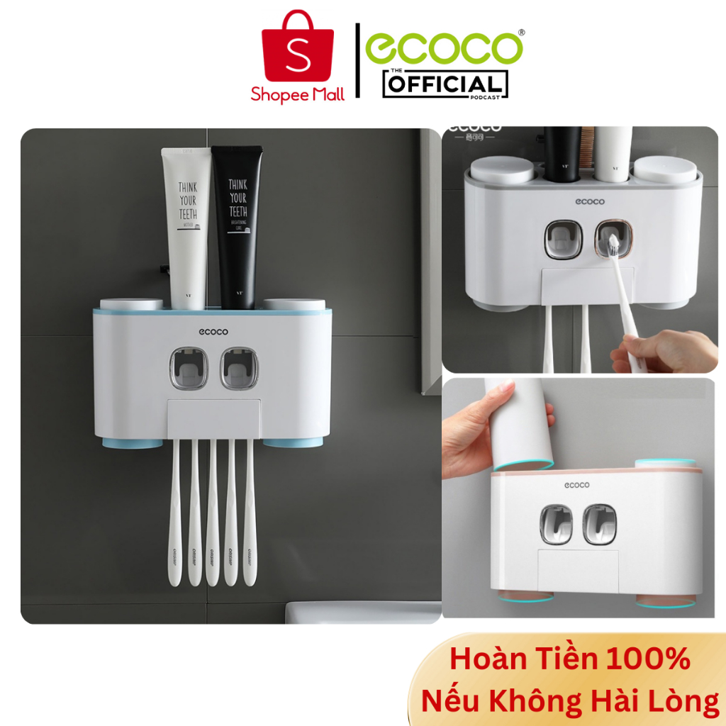Bộ Nhả Kem Đánh Răng ECOCO 4 Cốc 2 Nhả Kem E1802, Kệ Để Bàn Chải Dán Tường Cao Chất liệu Nhựa ...