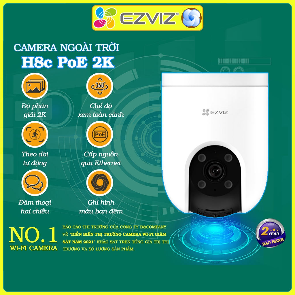 Camera có POE ko wifi, Ezviz H8C 3MP 2K, chính hãng, báo động, màu đêm | Shopee Việt Nam