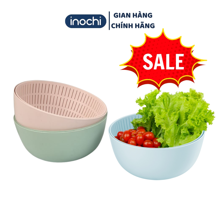 Bộ thau rổ nhựa inochi đa năng chính hãng 23cm, rổ nhựa to kèm thau ...