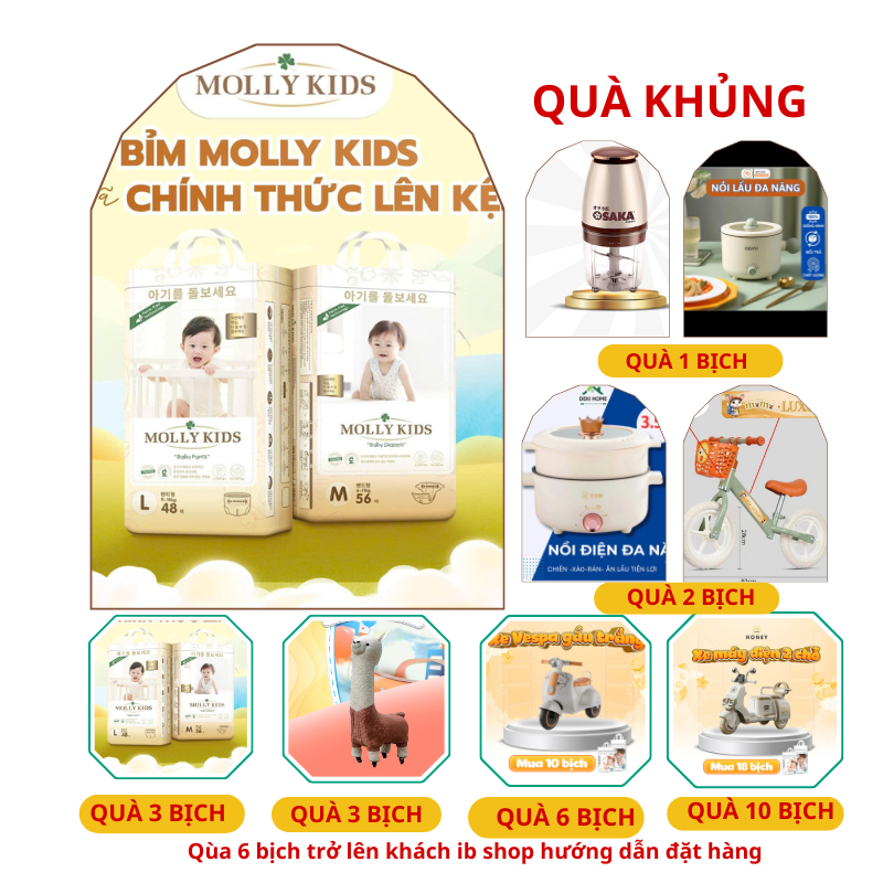 Tã bỉm Molly Kids CÔNG NGHỆ HÀN QUỐC đủ size Dán Quần NB66/S62/M56/M52 ...