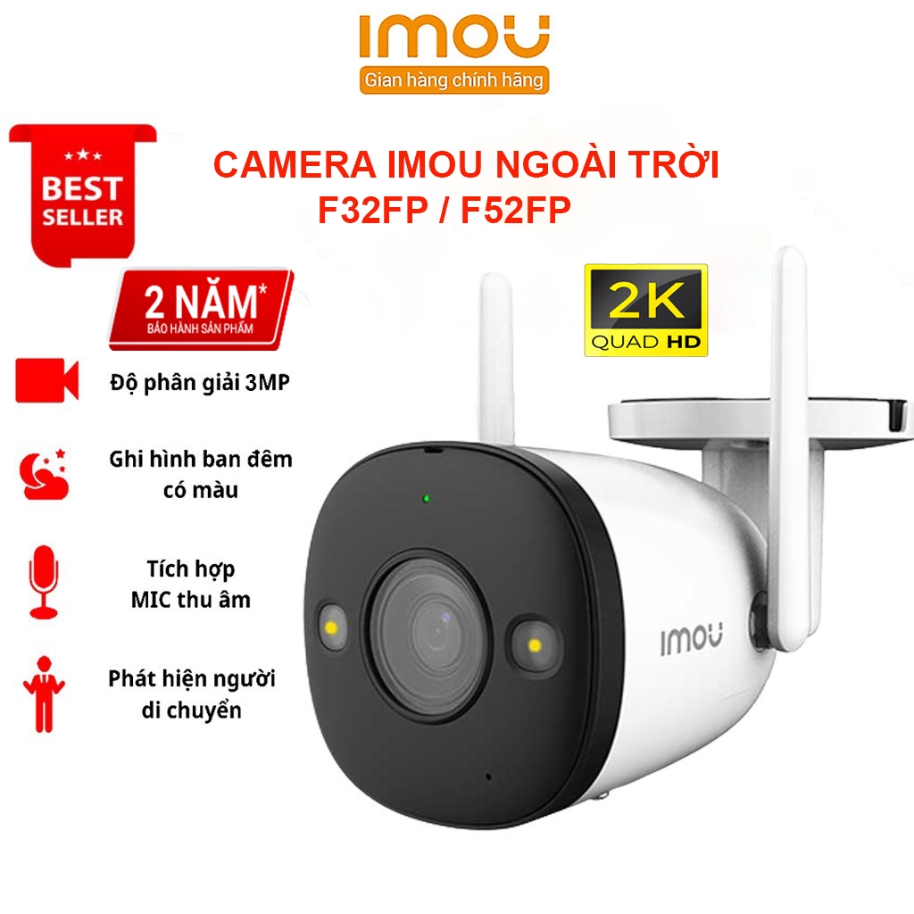 Camera Imou Wifi Ngoài Trời F32/ F52FP 3M 2K Tích hợp đèn báo, Có Màu ...