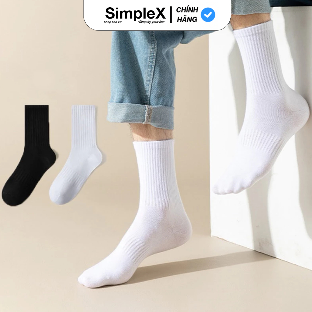 [Combo 10 Tặng 2] Tất Vớ Nam Nữ Cổ Cao Trơn 18cm SimpleX, Cotton Êm Ái ...