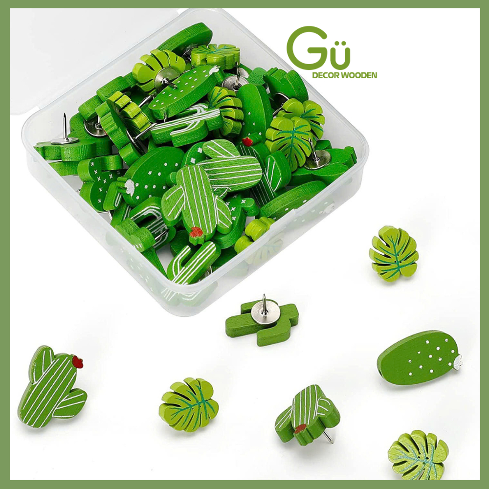 Sét 30 đinh ghim tài liệu, bảng nỉ,ghim gỗ bần sticker phụ kiện trang ...