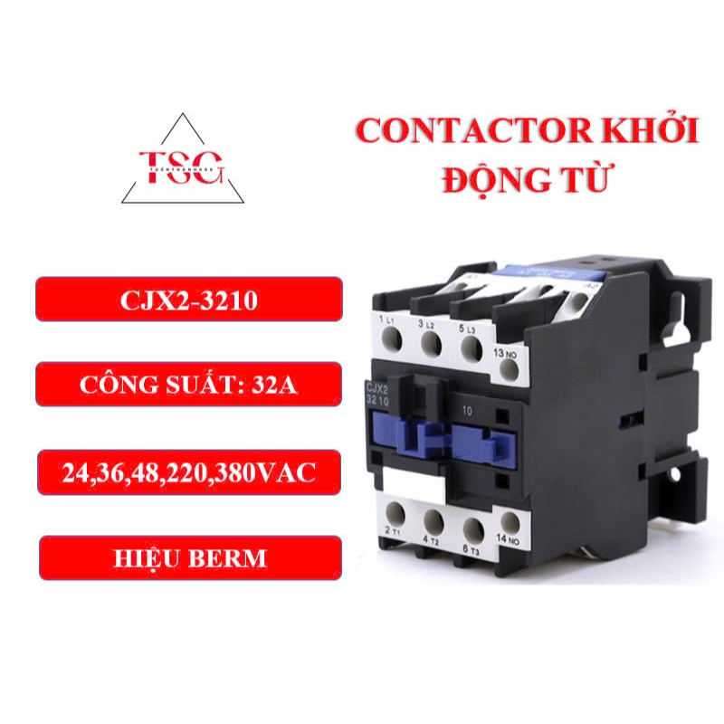 Khởi Động Từ Contactor 32A CJX2-3210 CJX23210 Hiệu BERM 24V 36V 48V 220V 380V ( HÀNG MỚI 100% ...
