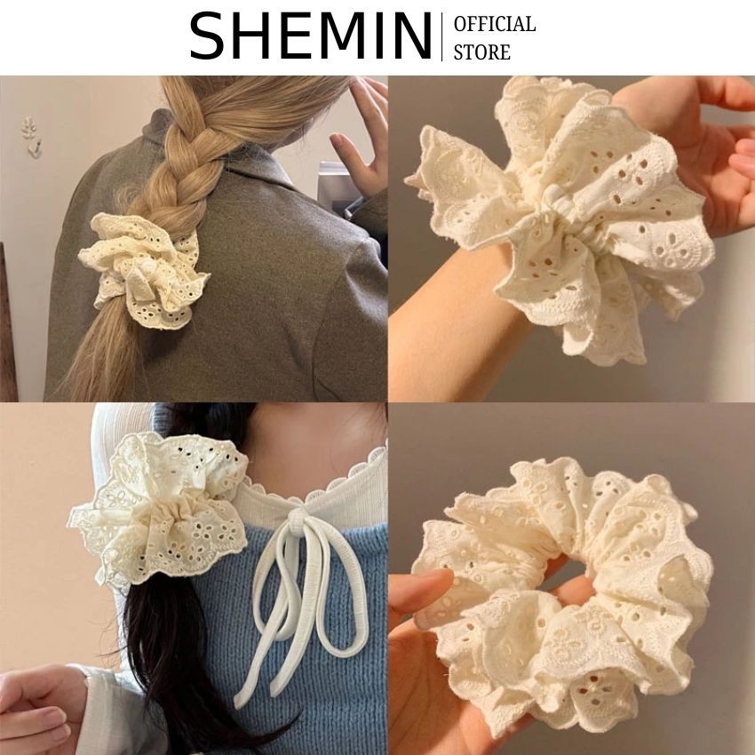 Cột Tóc Scrunchies 18cm Vải Xô Thêu 2 Tầng Size Lớn Dây Cột Tóc Ren ...