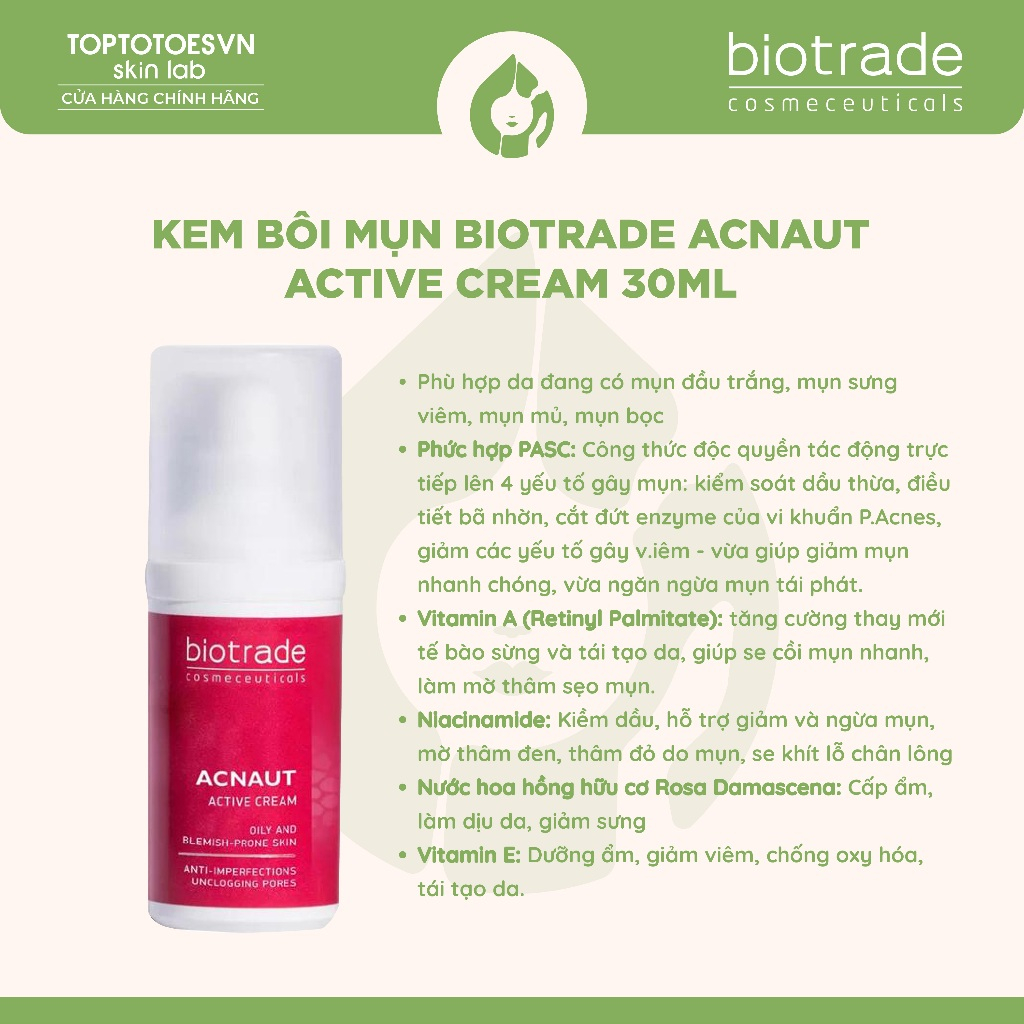 [HÀNG NHẬP KHẨU] Kem bôi mụn viêm Biotrade Acnaut Active Cream giảm ...