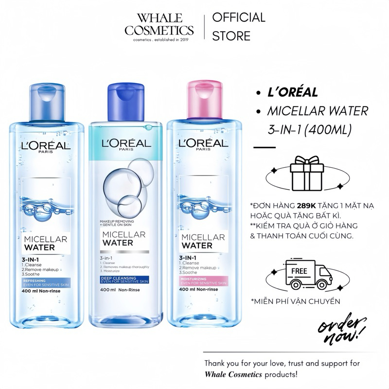 Nước Tẩy Trang Cho Da Dầu & Da Hỗn Hợp L’Oreal Micellar Water 3-in-1 Refreshing 400ml | Shopee ...