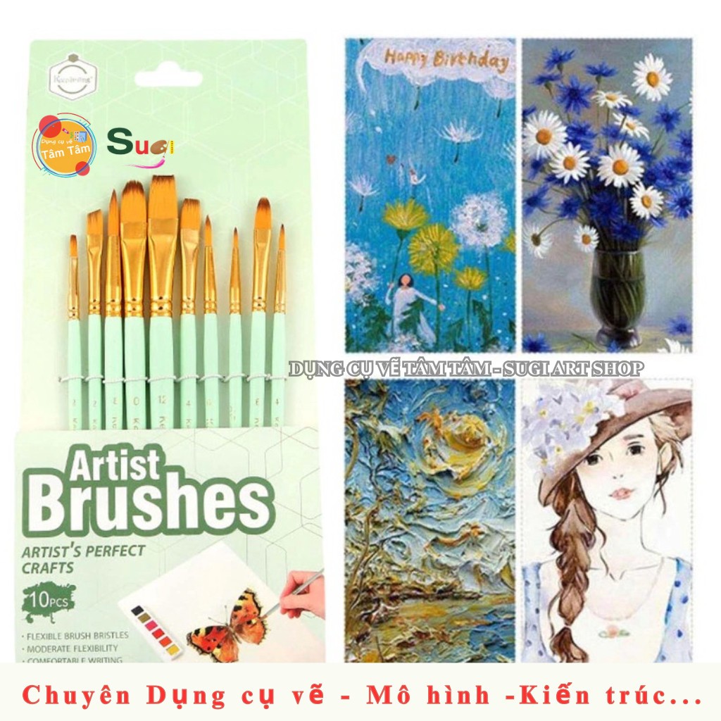 [ Sugi Art Shop ] Bộ cọ vẽ màu nước , màu acrylic, màu gouache , Keep ...