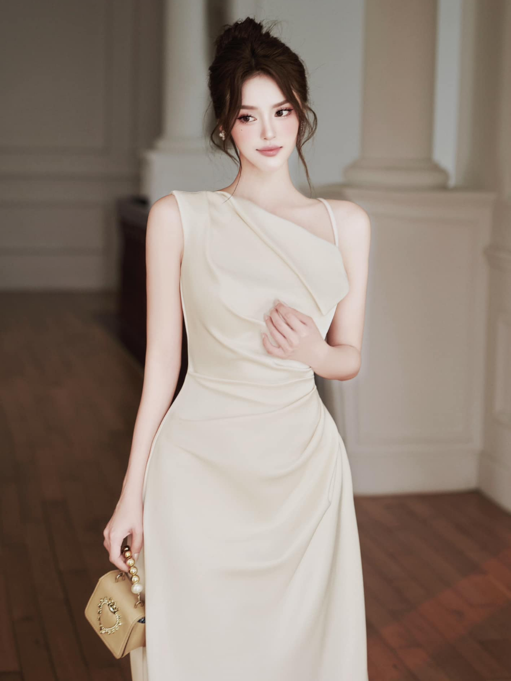 Jila Dress | Váy tiệc nữ thiết kế lệch vai taffta lụa cao cấp H.I.U ...
