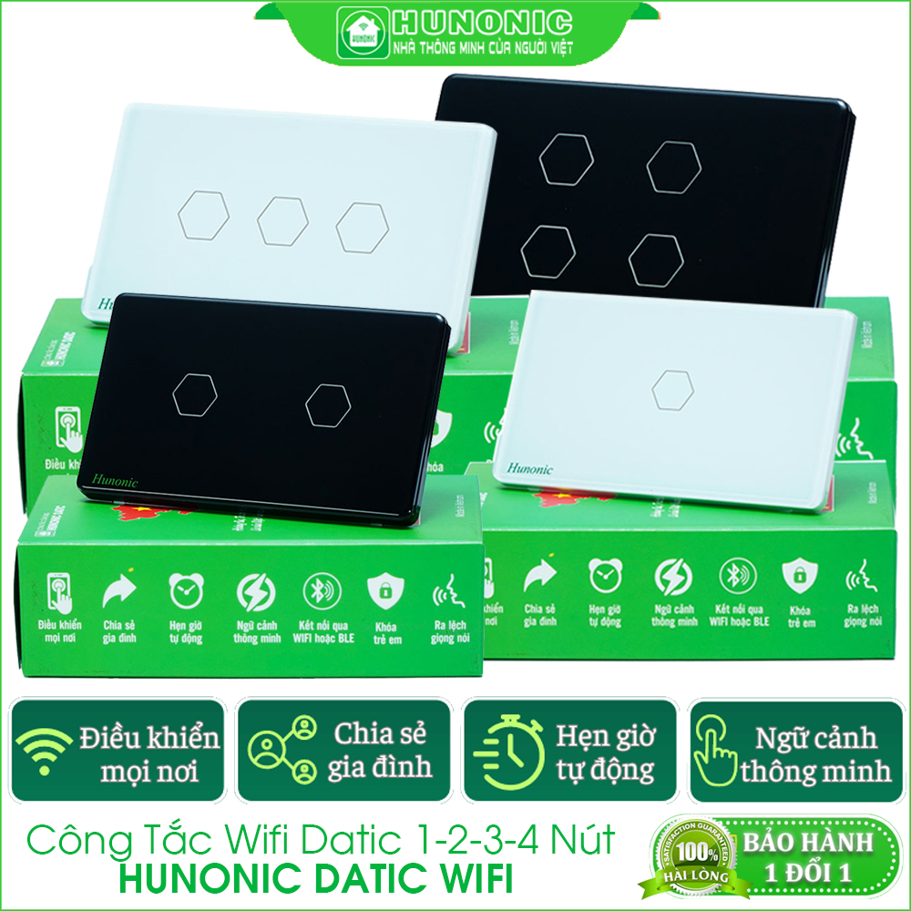Công Tắc Thông Minh Wifi HUNONIC DATIC Hình Chữ Nhật Cảm Ứng 1-2-3-4 ...