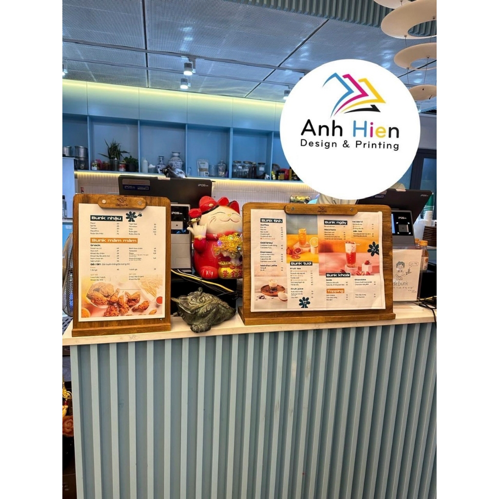 menu gỗ size A3, bảng gỗ kẹp menu a3, standee menu a3, menu gỗ để bàn ...
