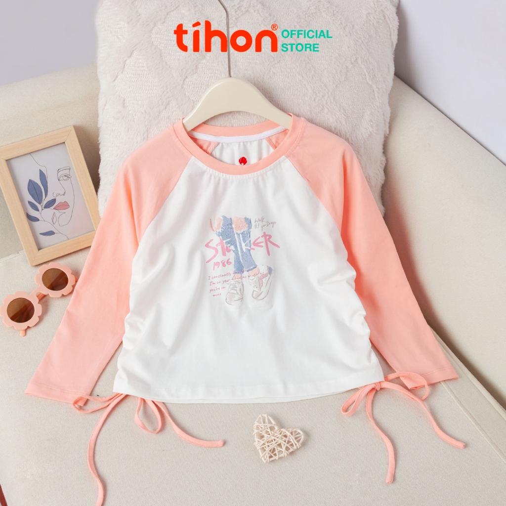 Áo dài tay cho bé gái TIHON cao cấp chất liệu cotton cổ tròn rút sườn ...