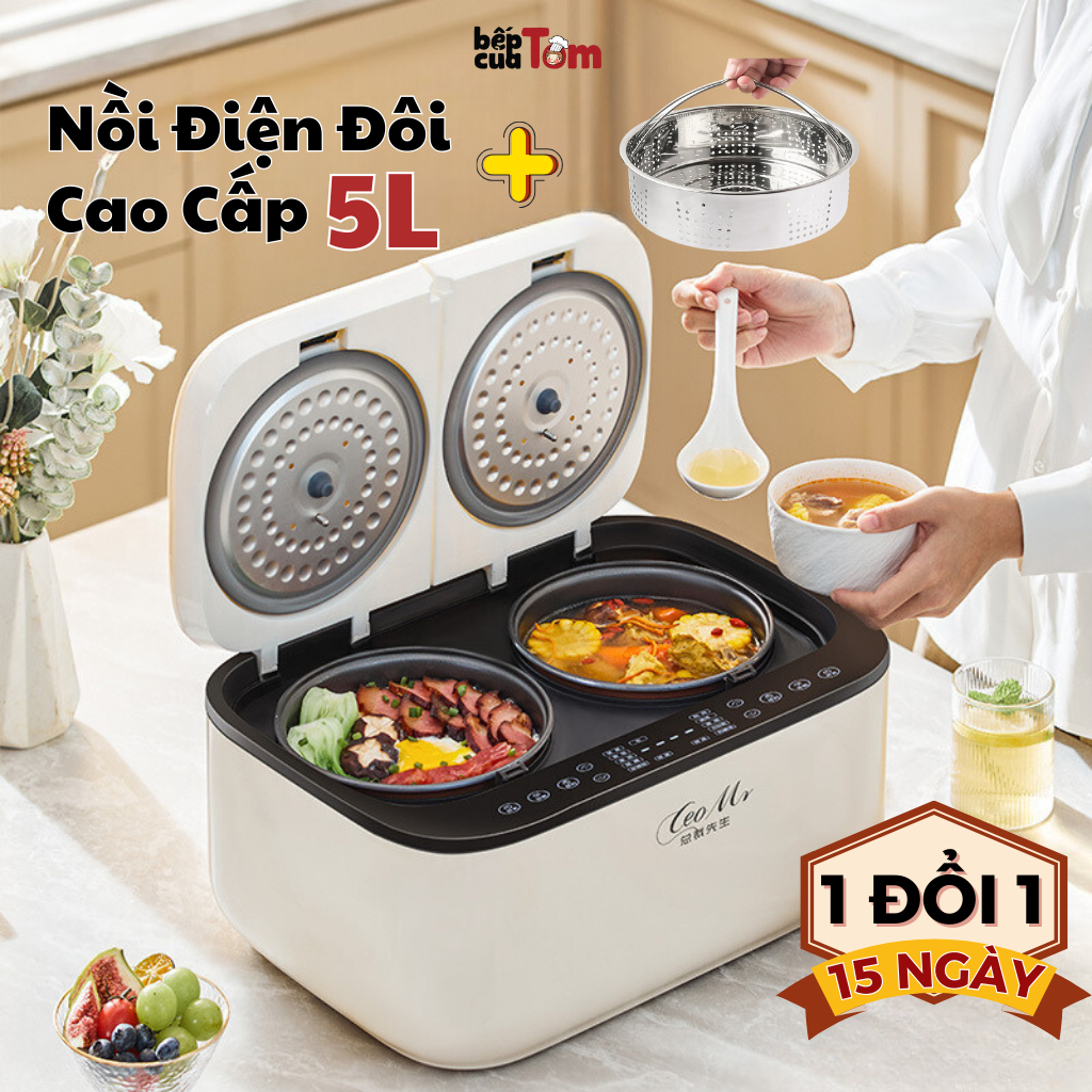 Nồi cơm điện 2 ngăn đa năng cao cấp, chiên, xào, hấp, cháo tiện ích cho ...