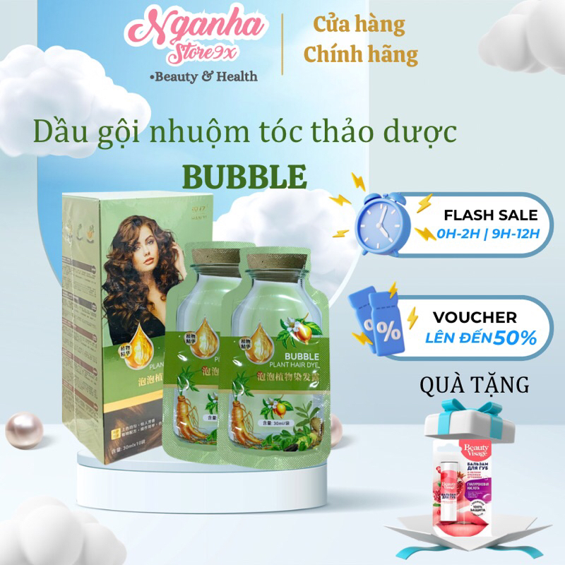 GỘI NHUỘM TÓC ĐEN, DẦU GỘI THẢO DƯỢC PHỦ BẠC HÀN QUỐC BUBBLE HANGYI LÊN MÀU CỰC CHUẨN HỘP 10 GÓI ...