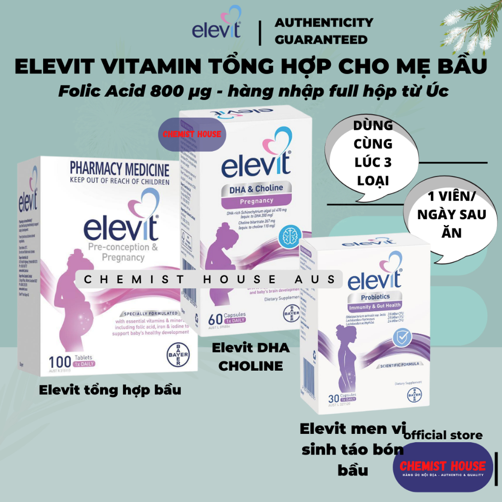 Trọn Bộ Combo Bầu Elevit Úc (Elevit hồng vitamin tổng hợp bầu + Elevit ...