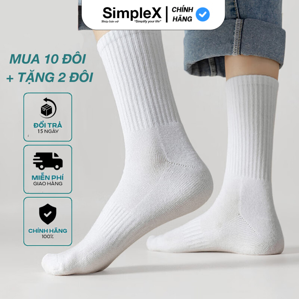 [SimpleX][SET 10 ĐÔI + TẶNG 2] Tất Vớ Nam Nữ Cổ Cao, Cổ Lửng, Cotton ...