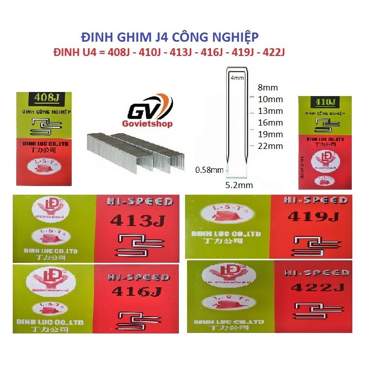 Đinh U 4mm công nghiệp 408J - 410J - 413J - 416J - 419J - 422J, U4 chỉ nạp được Máy bắn đinh ...