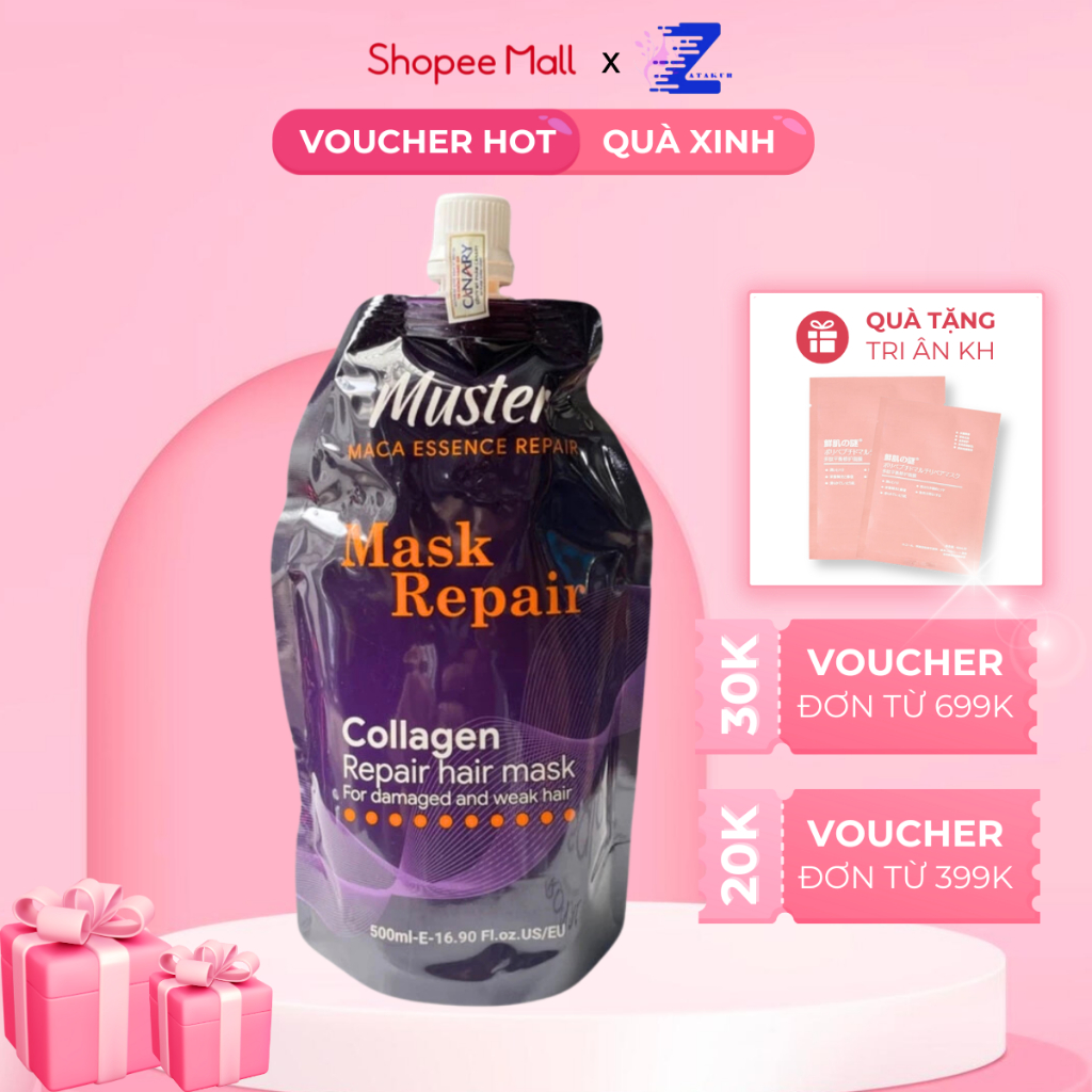Ủ tóc phục hồi tóc mềm mượt túi Muster Collagen Repair Mask 500ml ...
