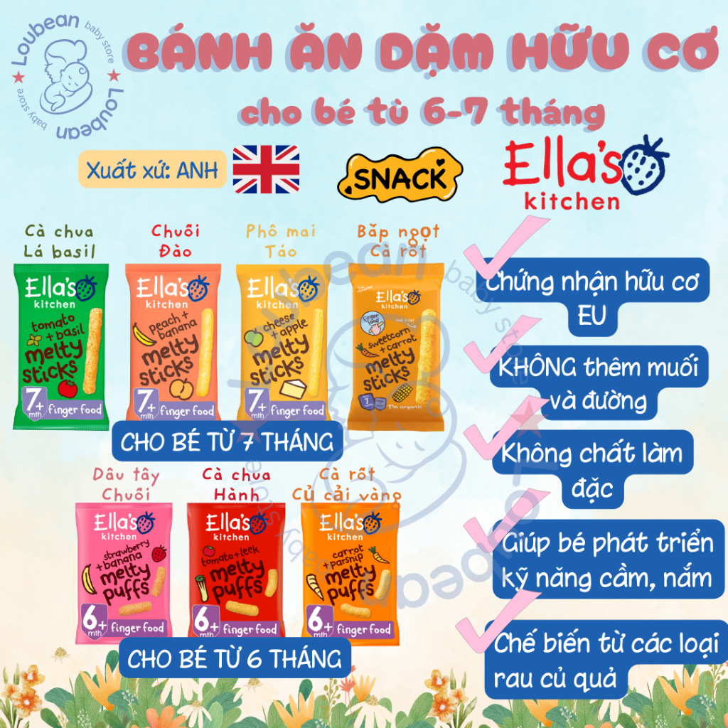 Date 2/2026 Bánh Ăn Dặm Hữu Cơ Ella's Kitchen Cho Bé Từ 6M+ nội địa Anh ...