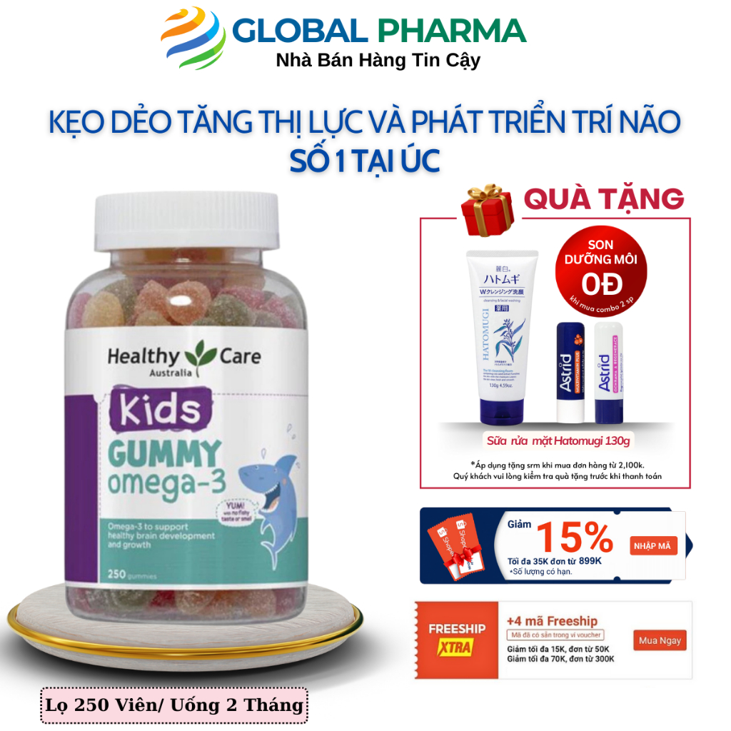 Kẹo Dẻo Tăng Thị Lực Phát Triển Trí Não Healthy Care Kids Gummy Omega-3 Lọ 250 viên | Shopee ...