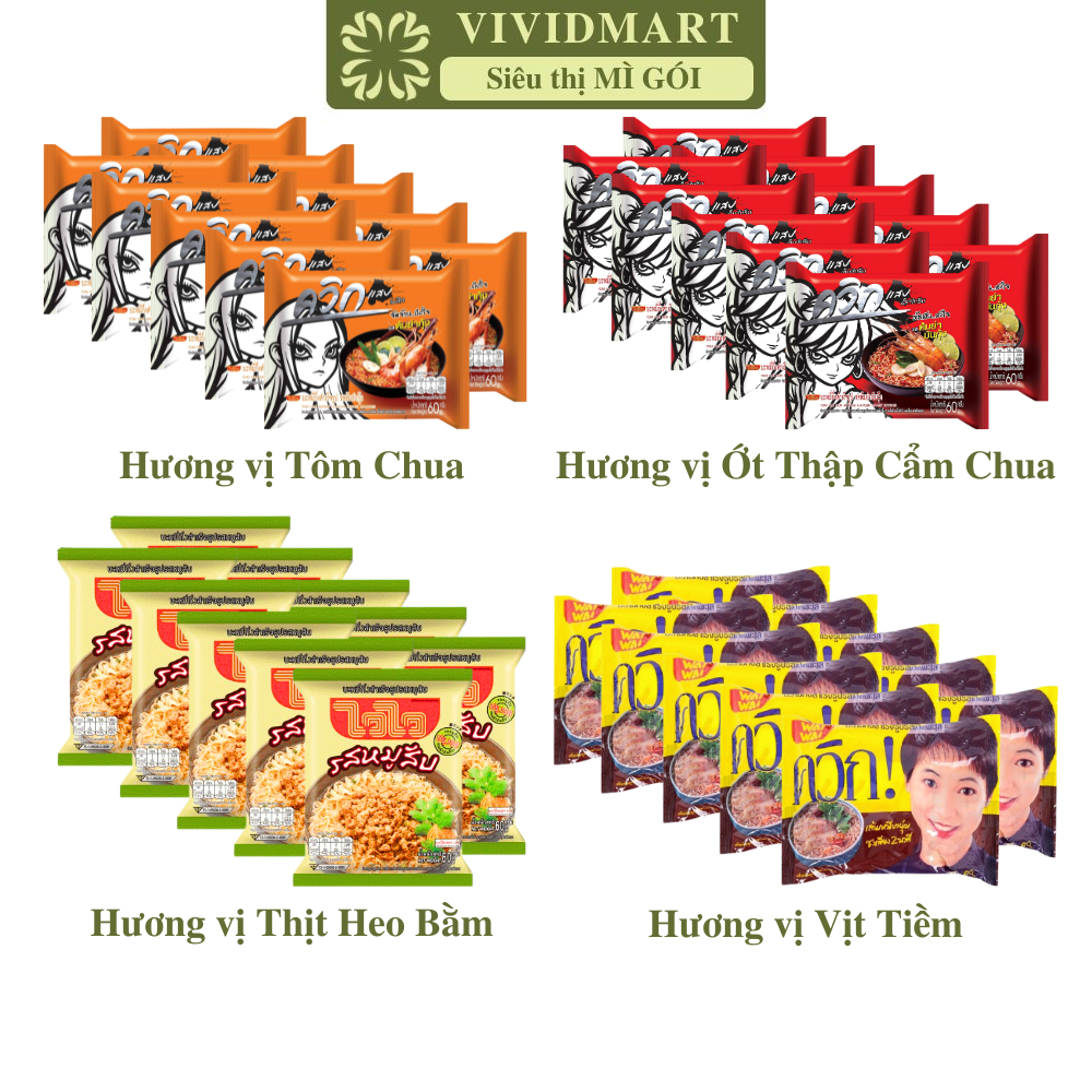 [SET10GÓI]-Wai Wai- Mì Wai Wai 4 vị: Heo Bằm, Vịt Tiềm, Ớt Thập Cẩm ...