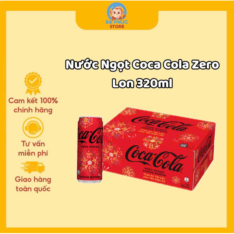 Thùng 24 lon nước ngọt Coca Cola Zero KHÔNG ĐƯỜNG 320ml | Shopee Việt Nam