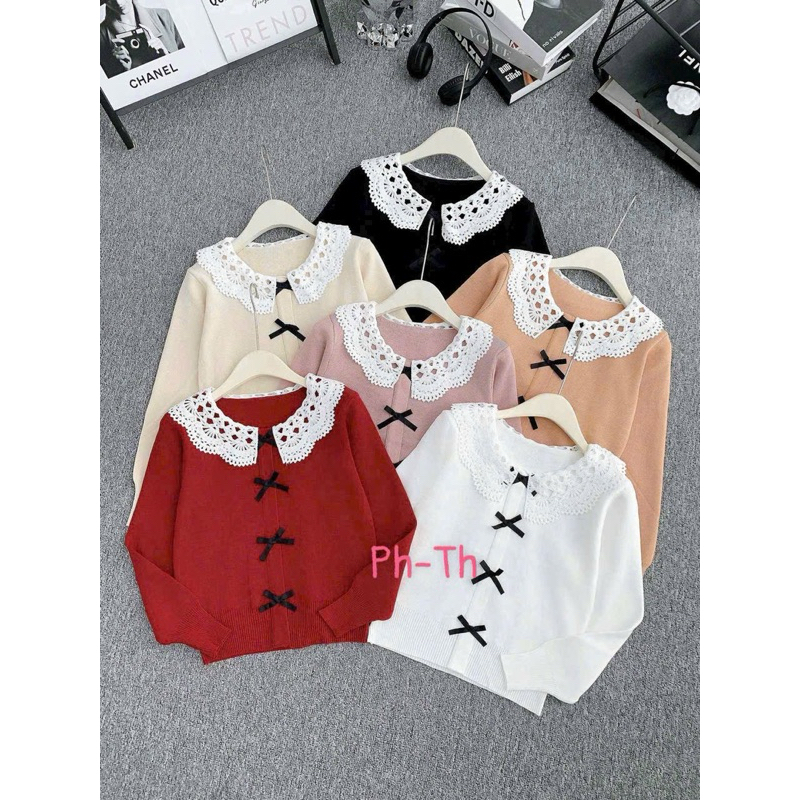 Áo len khuy nơ cổ bẻ ren cc ( n) | Shopee Việt Nam
