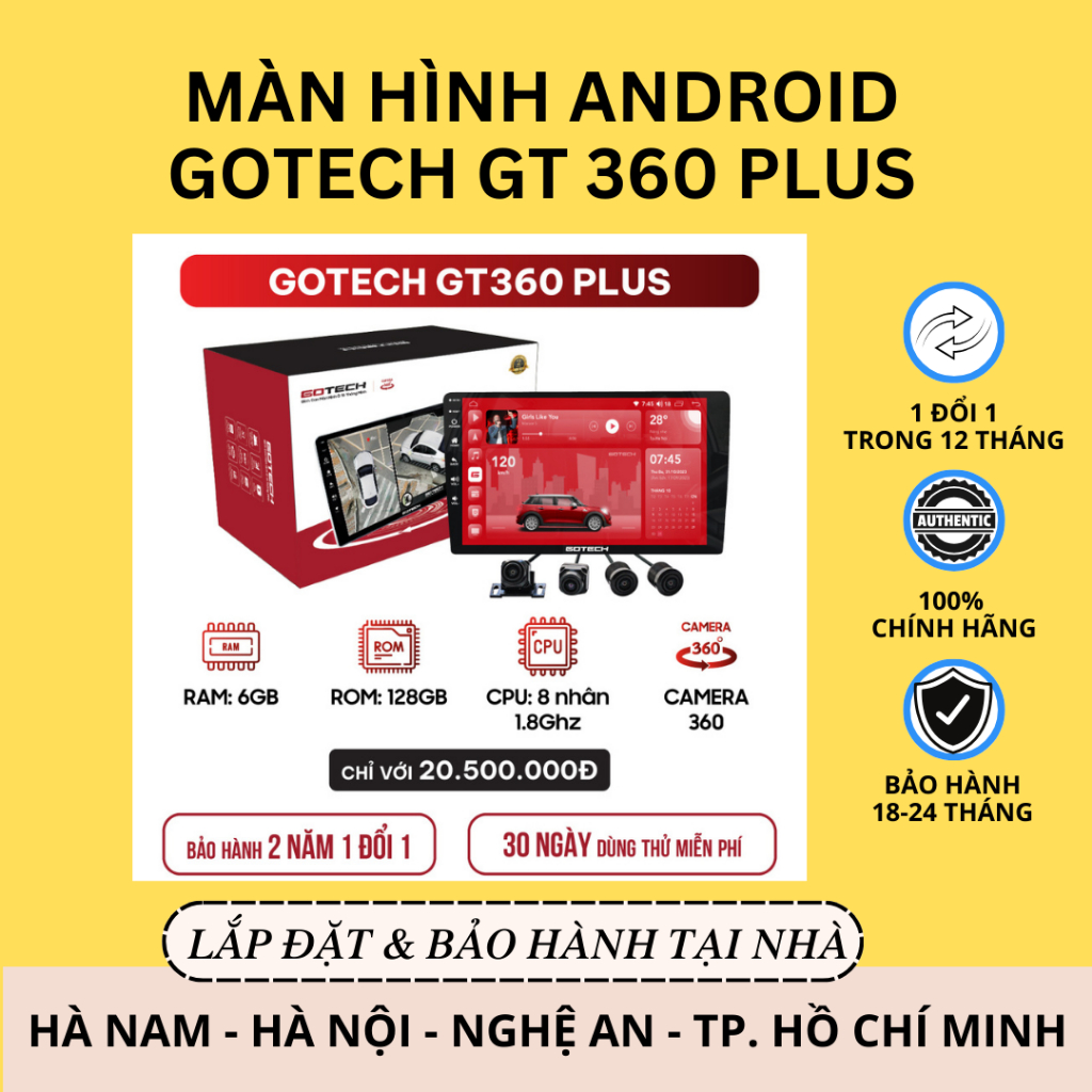 Màn Hình Android Gotech GT 360 PLUS | Liền Camera 360 | Ram 8GB rom ...
