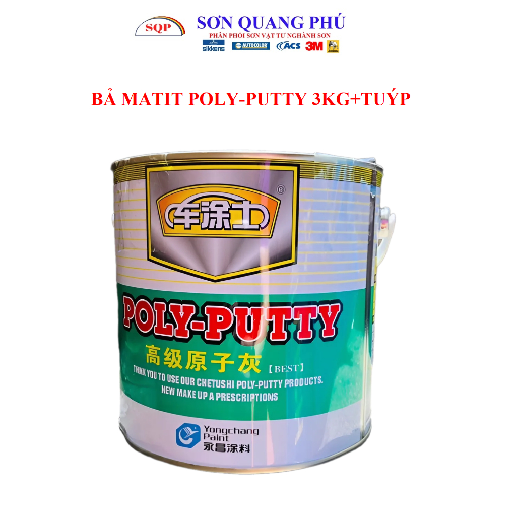 Bột bả matit POLY PUTTY YONGCHANG 3Kg, keo Matic dùng cho ô tô, xây dựng, gỗ, gốm, kim loại ...