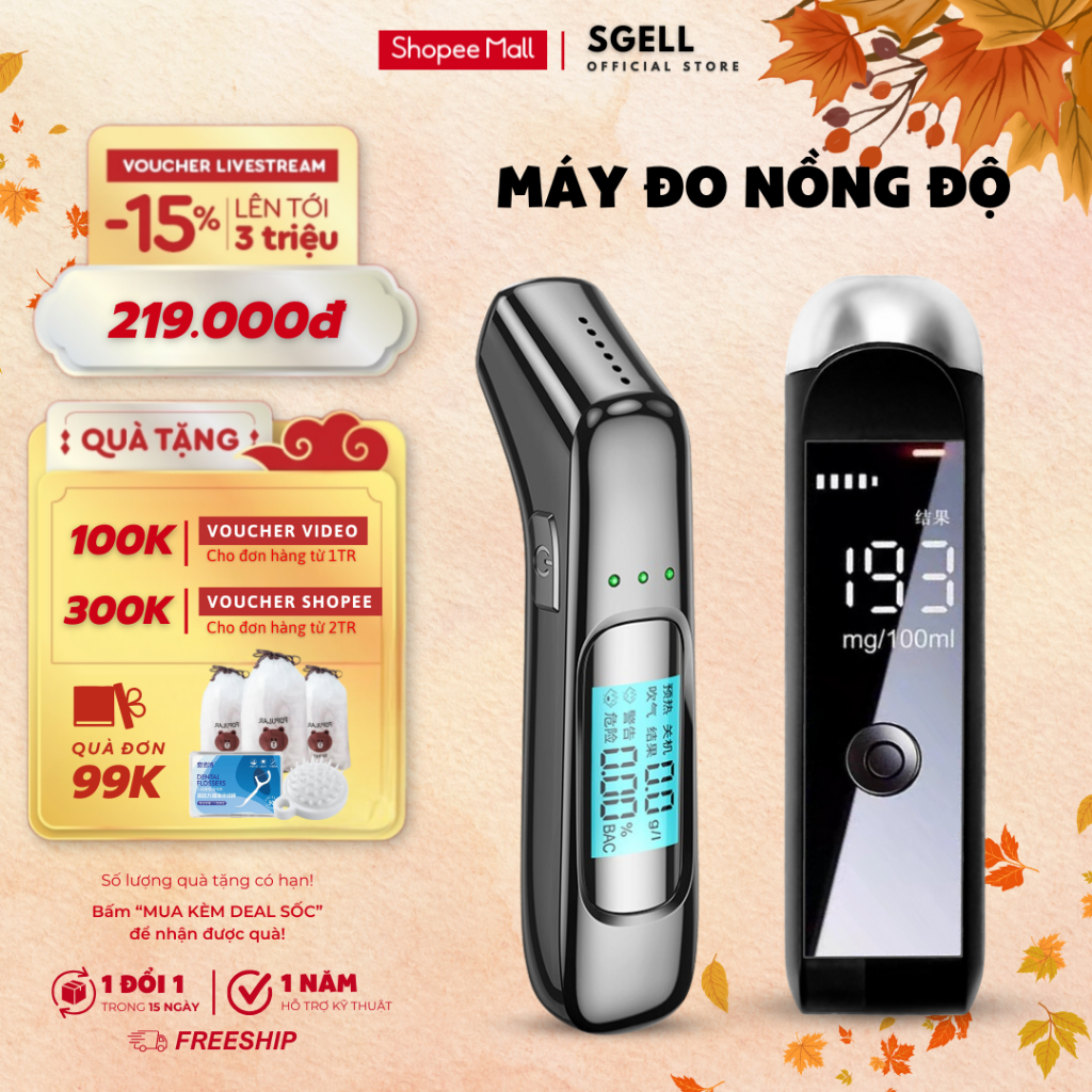 Máy đo nồng độ cồn qua hơi thở SGELL AT-01 Đo chính sác kết quả nhanh ...