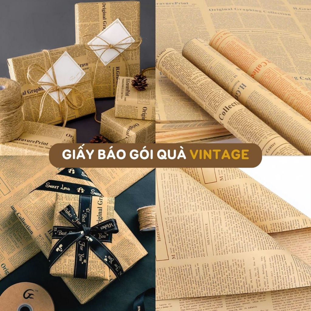 Giấy gói quà vintage giấy báo gói hoa giấy kraft bọc vở bọc quà noel ...