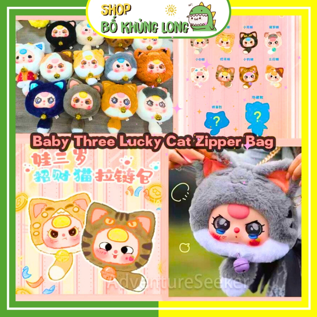 [Có Sẵn] 100% Baby Three Lucky Cat Zipper Bag Dây Kéo Có Chuông Túi Mù ...
