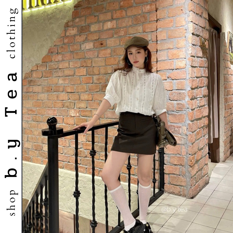 Áo sơ mi trắng nữ tay ngắn phối cổ ren | Lavie Shirt - B.Y Tea | Shopee ...