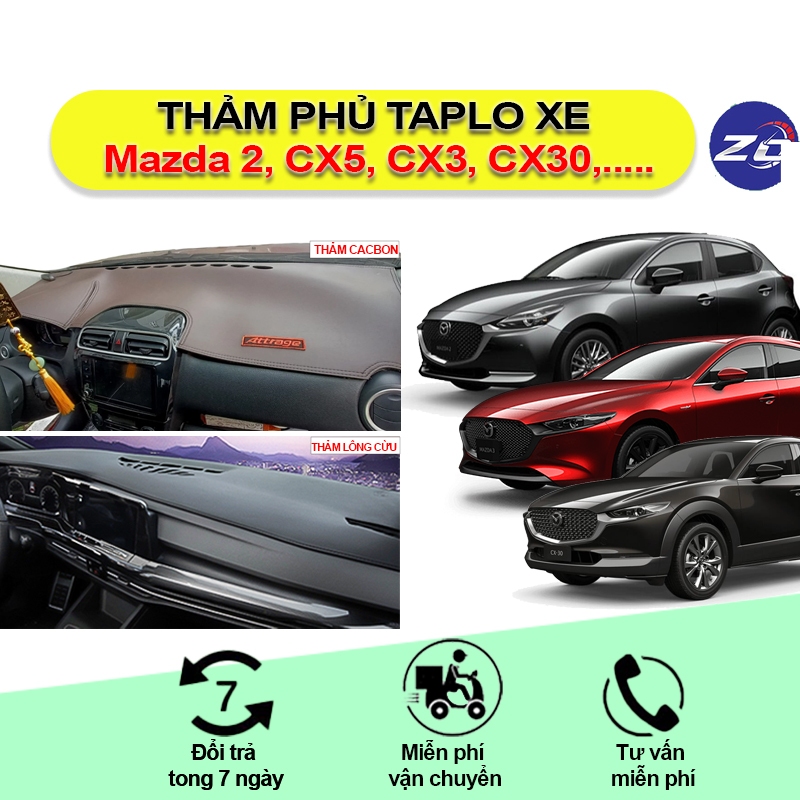 Thảm taplo Mazda 2, CX5, CX3, CX30, CX8, BT50, MAZDA 3, MAZDA 6 chính hãng thảm nhung lông cừu ...