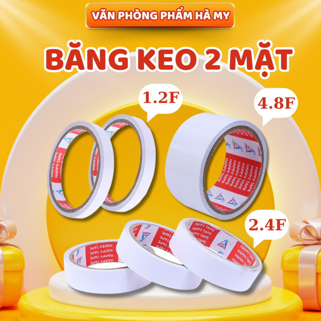 1 Cây Băng keo 2 mặt trong suốt dán giấy 0.5F, 1.2F, 2.4F và 4.8F bám ...