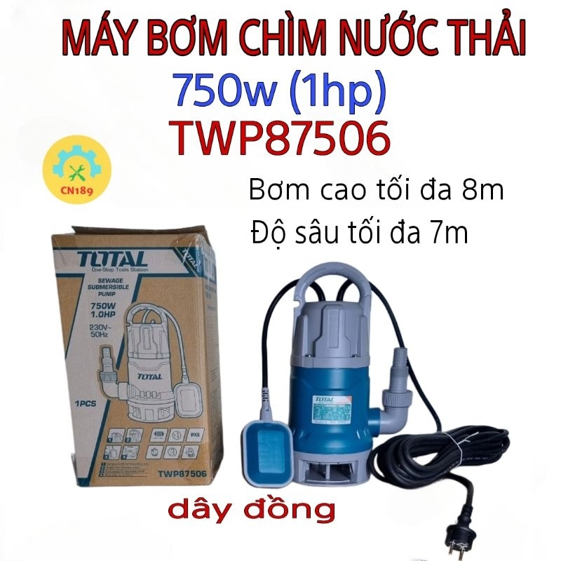Máy bơm chìm nước thải (dây đồng) 750w (1hp) TOTAL TWP87506 hàng chính hãng | Shopee Việt Nam