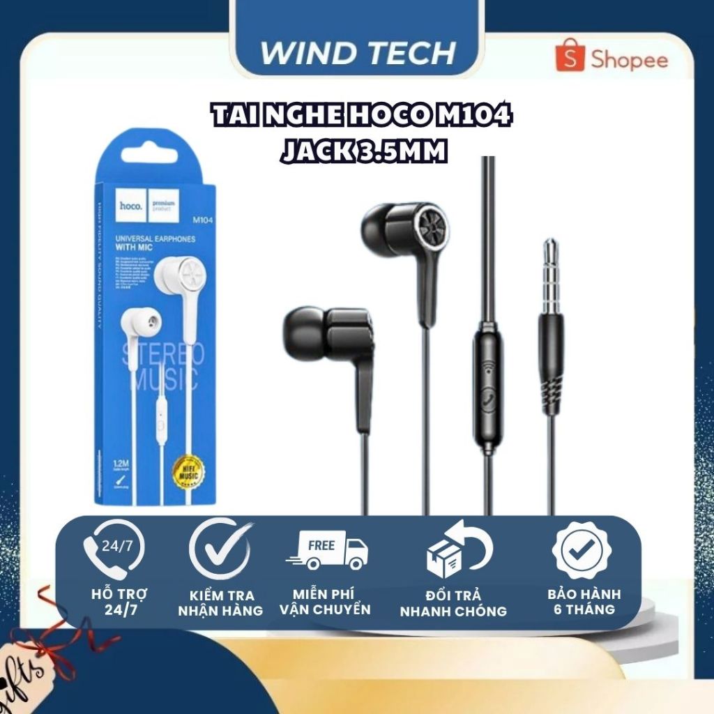 Tai nghe HOCO M104 Wind Tech đầu cắm jack cắm 3.5mm dây dài 1m2 có đệm ...